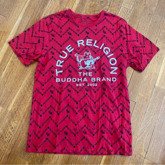 True Religion | Tops | True Religion Red Shirt Big Buddha Logo Spell ...